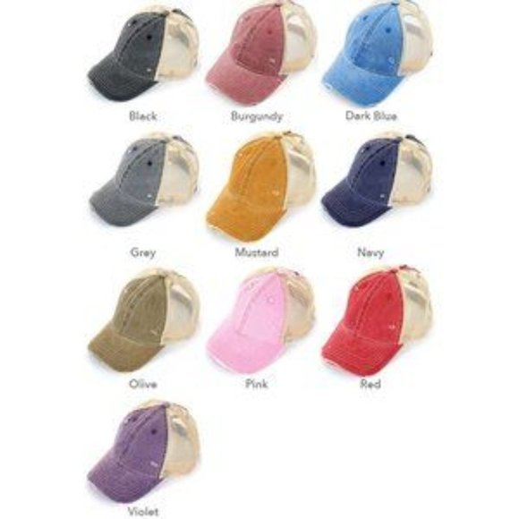 C.C | Accessories | Cc Vintage Distressed Ponytail Bun Baseball Cap ...